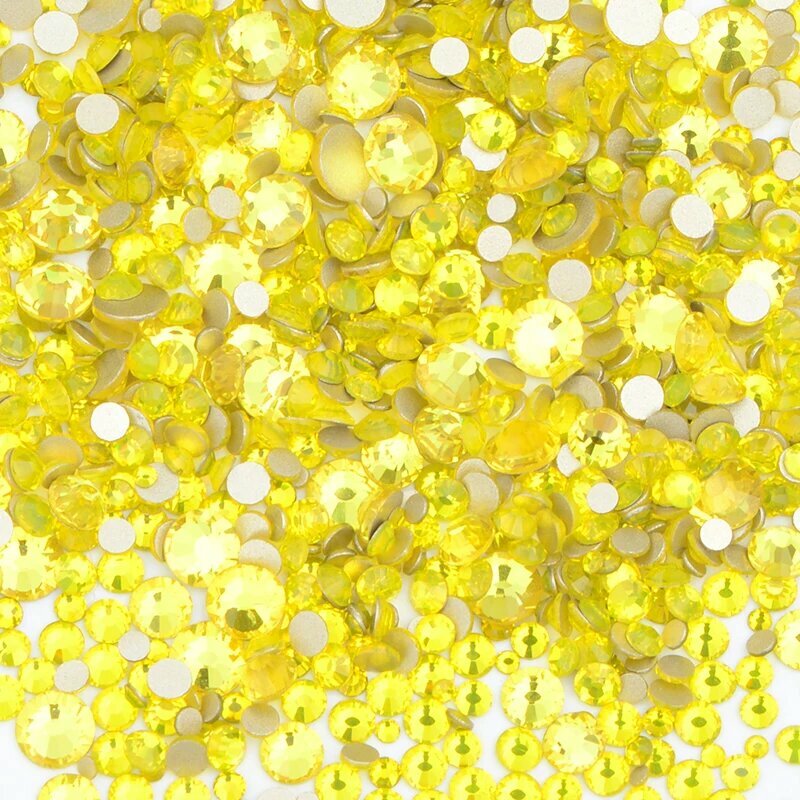 Стразы стеклянные желтые Citrine, смешанные размеры, 1400 шт