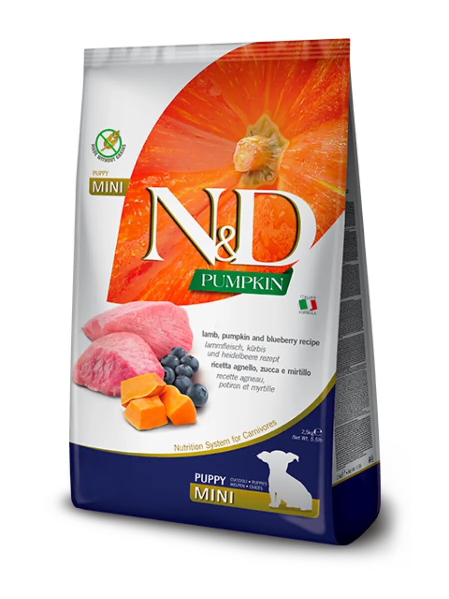 Сухой корм Farmina N&D Pumpkin (Фармина) для щенков, беременных и кормящих сук мелких пород ягнёнок с черникой, 2.5 кг