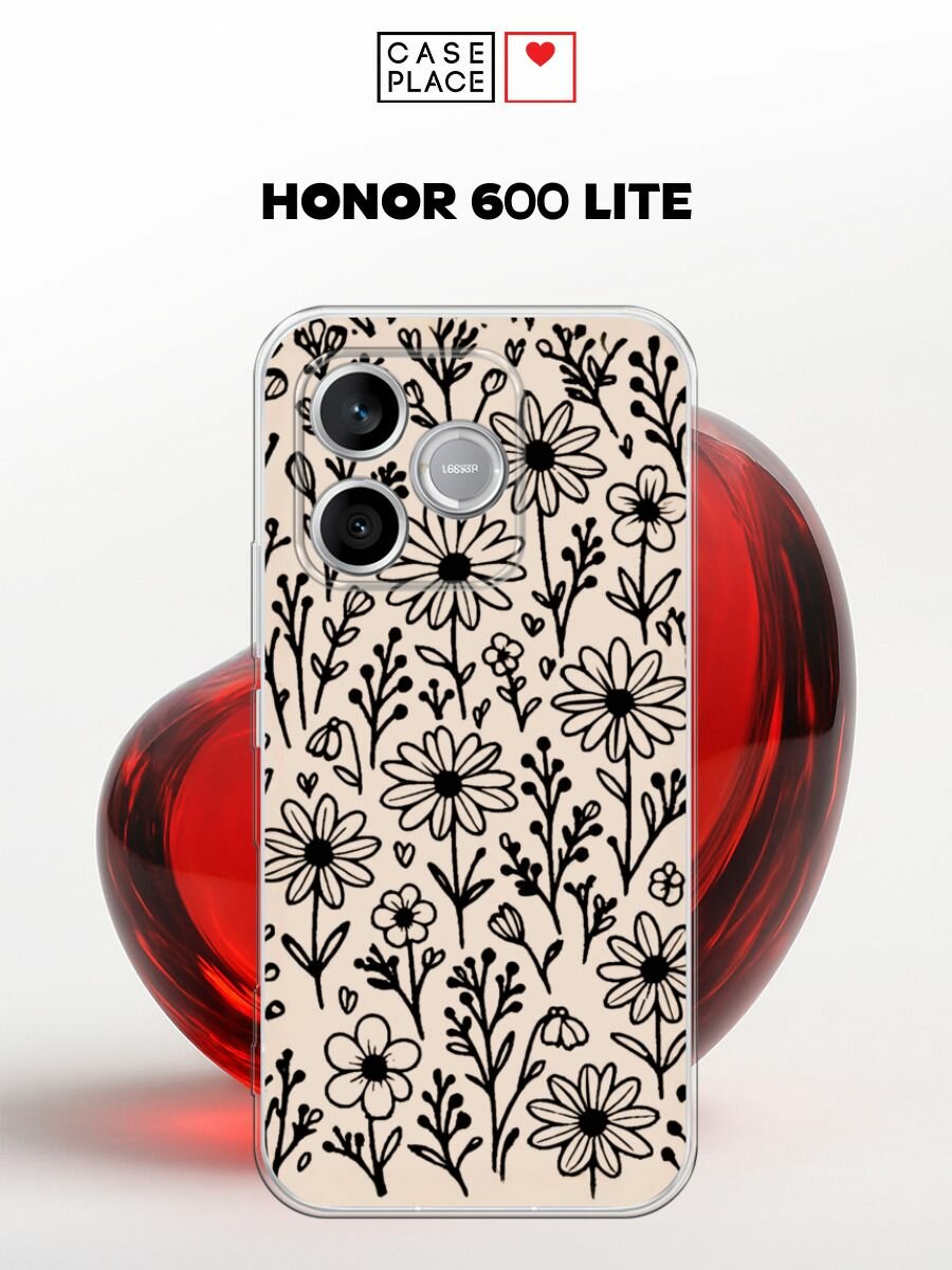 Чехол на Honor 600 Lite / Хонор 600 Лайт с принтом Черно-белый луг