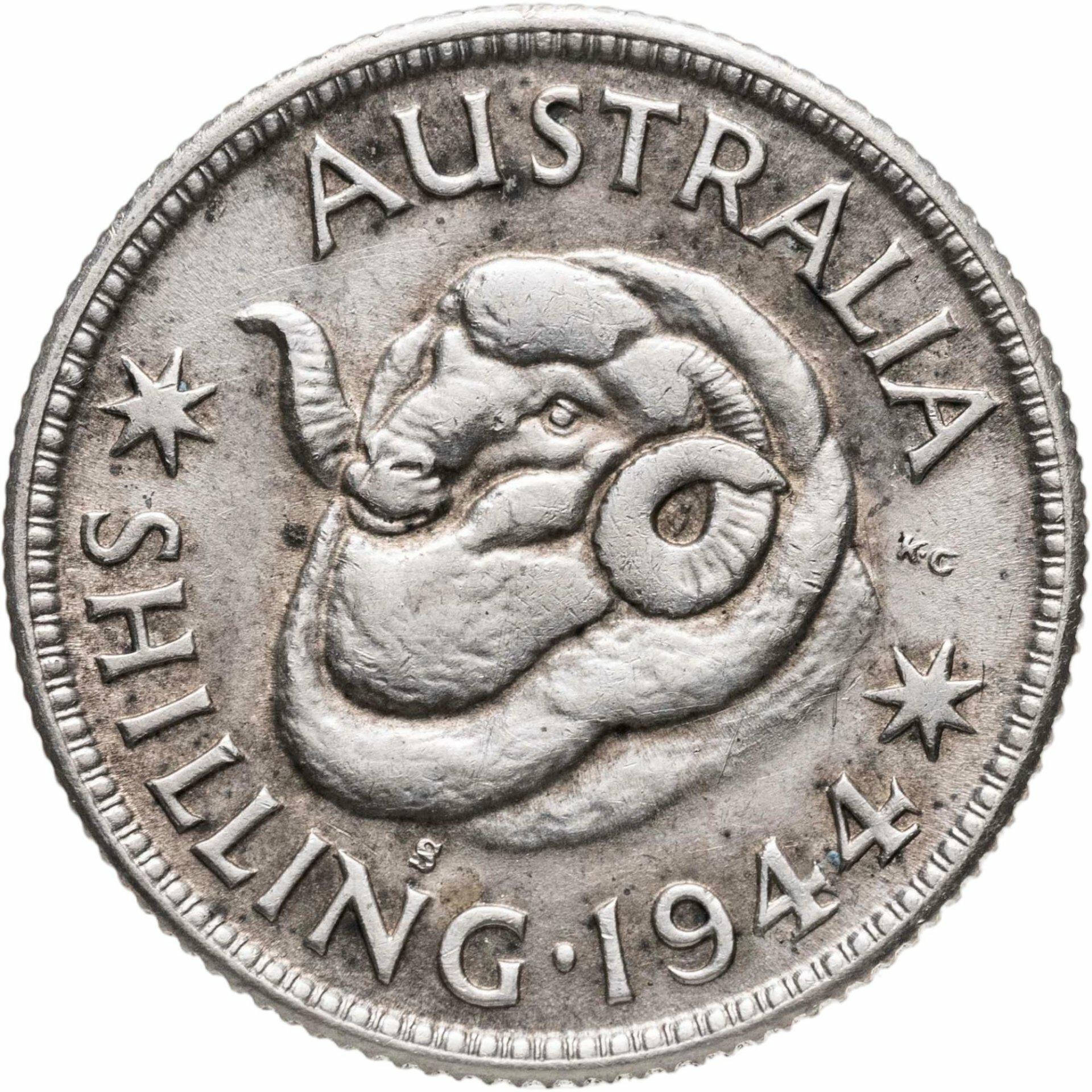 Австралия 1 шиллинг shilling 1944 без обозначения монетного двора, Серебро 925, в сохранности VF