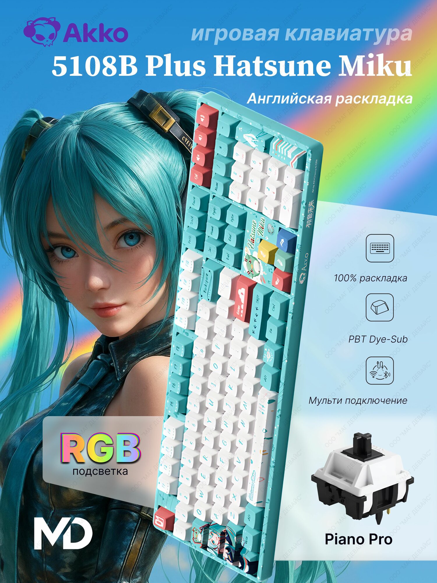 Игровая Клавиатура AKKO 5108B Plus Hatsune Miku