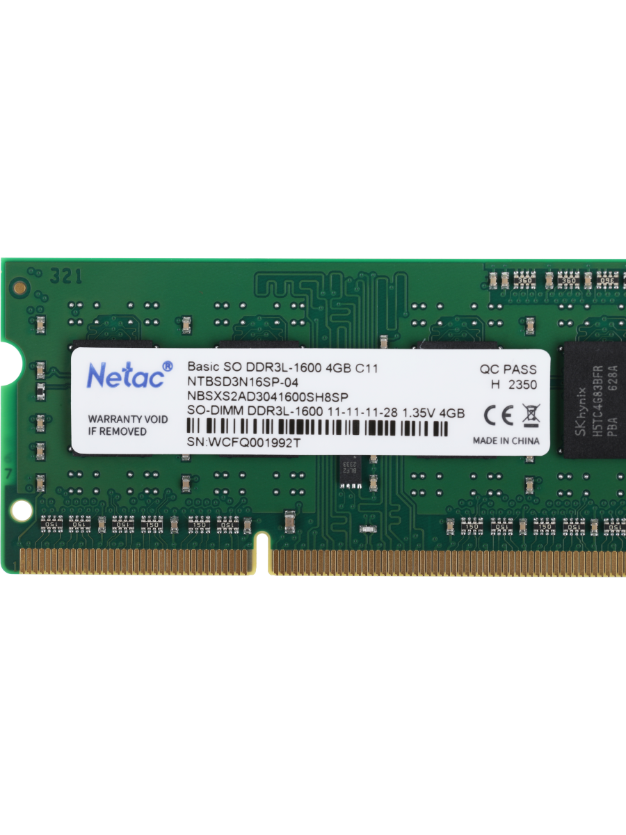Память DDR3L 4GB 1600MHz Netac NTBSD3N16SP-04 Basic RTL PC3-12800 CL11 SO-DIMM 204-pin 1.35В single rank RTL