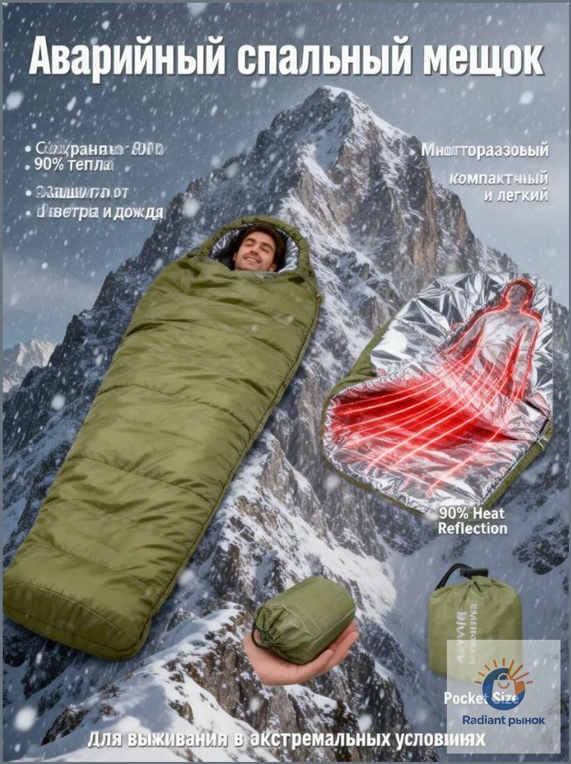 Тревожный чемоданчик, Аварийный спальный мешок (Bivvy), многоразовое спасательное термоодеяло для выживания, туристическое снаряжение, зеленый