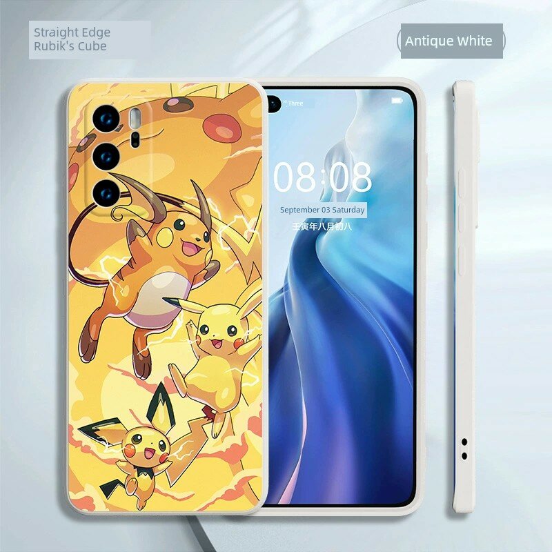 Жидкокремниевый чехол для Honor Magic6 в античном белом цвете с дизайном Пикачу, узкий и прочный защитный чехол для