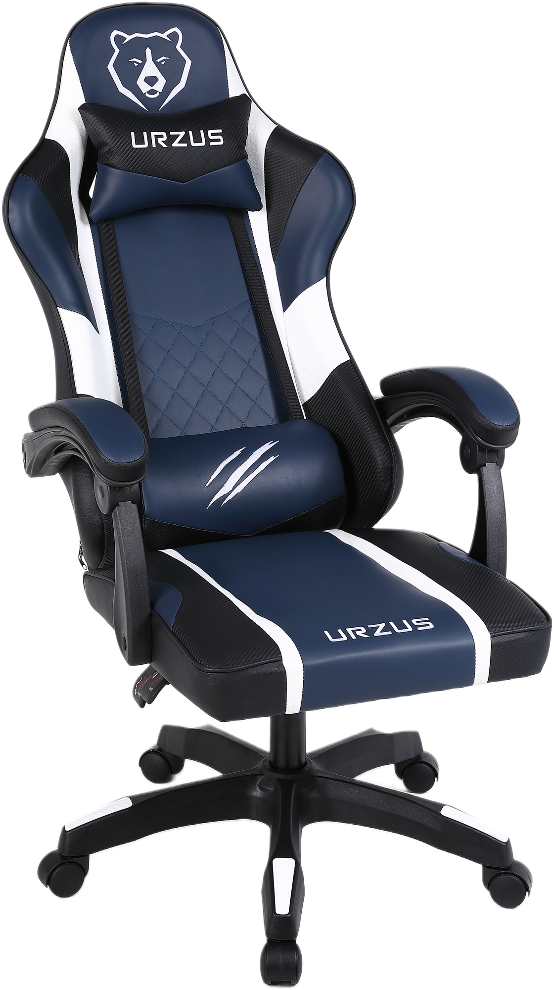 Кресло игровое компьютерное URZUS Raptor Blue, экокожа, черный с синим