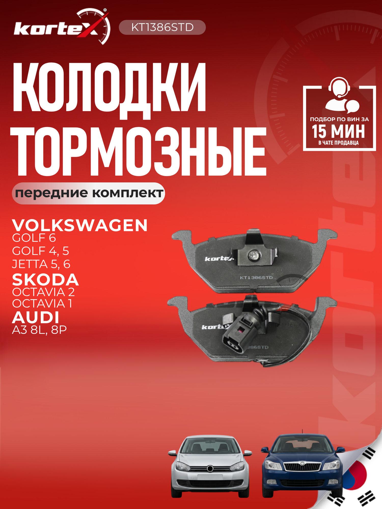 Тормозные колодки дисковые (передние) Skoda Шкода Fabia Фабия Octavia Октавия; Volkswagen Фольксваген Golf Гольф Jetta Джетта GDB1386 1K0698151F