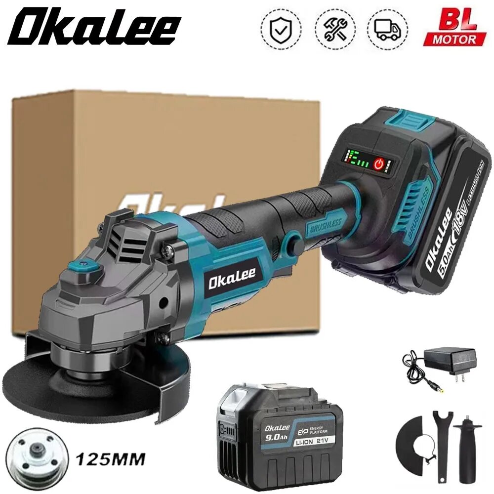 Okalee Tool Бесщеточная Ушм Аккумуляторная 125мм,2300 Вт С Регулировкой Оборотов (1 АКБ 9,0 Ач)