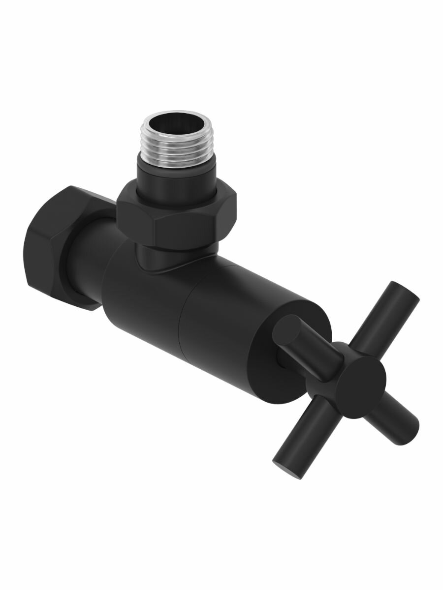 Сунержа Вентиль запорный угловой (крест) G 1/2" НР х G 3/4" НГ / цвет матовый черный