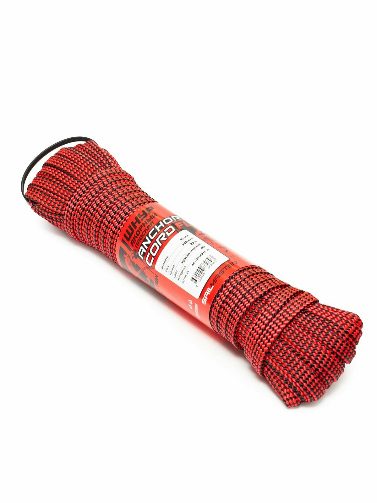 Шнур якорный плоский Anchor Cord FL (SailMaster), 14.0 мм/900 кг, 25 м, красно-черный