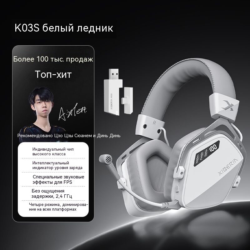Игровая гарнитура XIBERIA K03S Белый Wireless с индикацией батареи