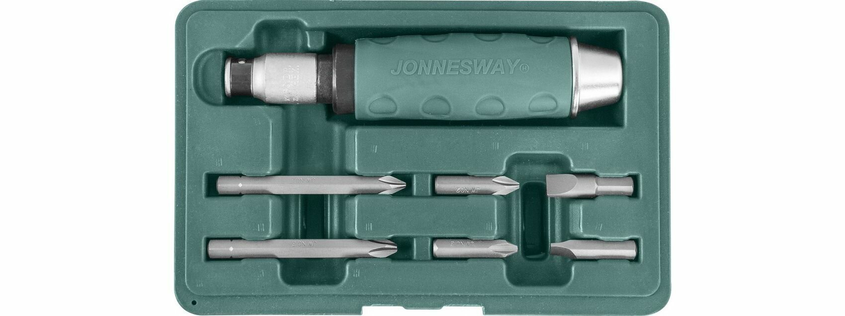 Ударная отвертка с битами SL 8,10 мм PH 2,3 36 мм и PH 2,3 80 мм, 7 пр. JONNESWAY AG010055A