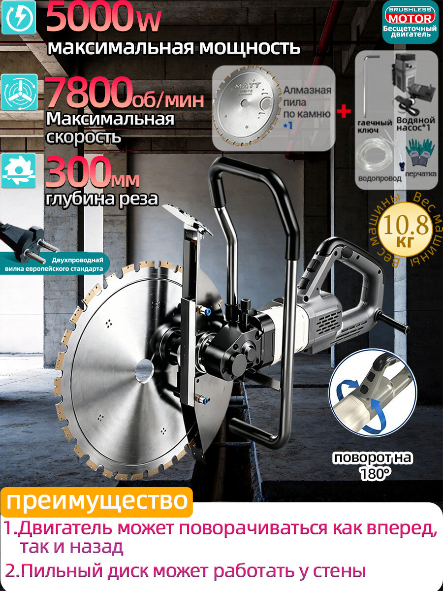 Мощная машина для нарезания канавок, не требующая регулировки бесщеточная дисковая бензопила для резки бетона, предназначенная для резки и обработки бетонных стен.