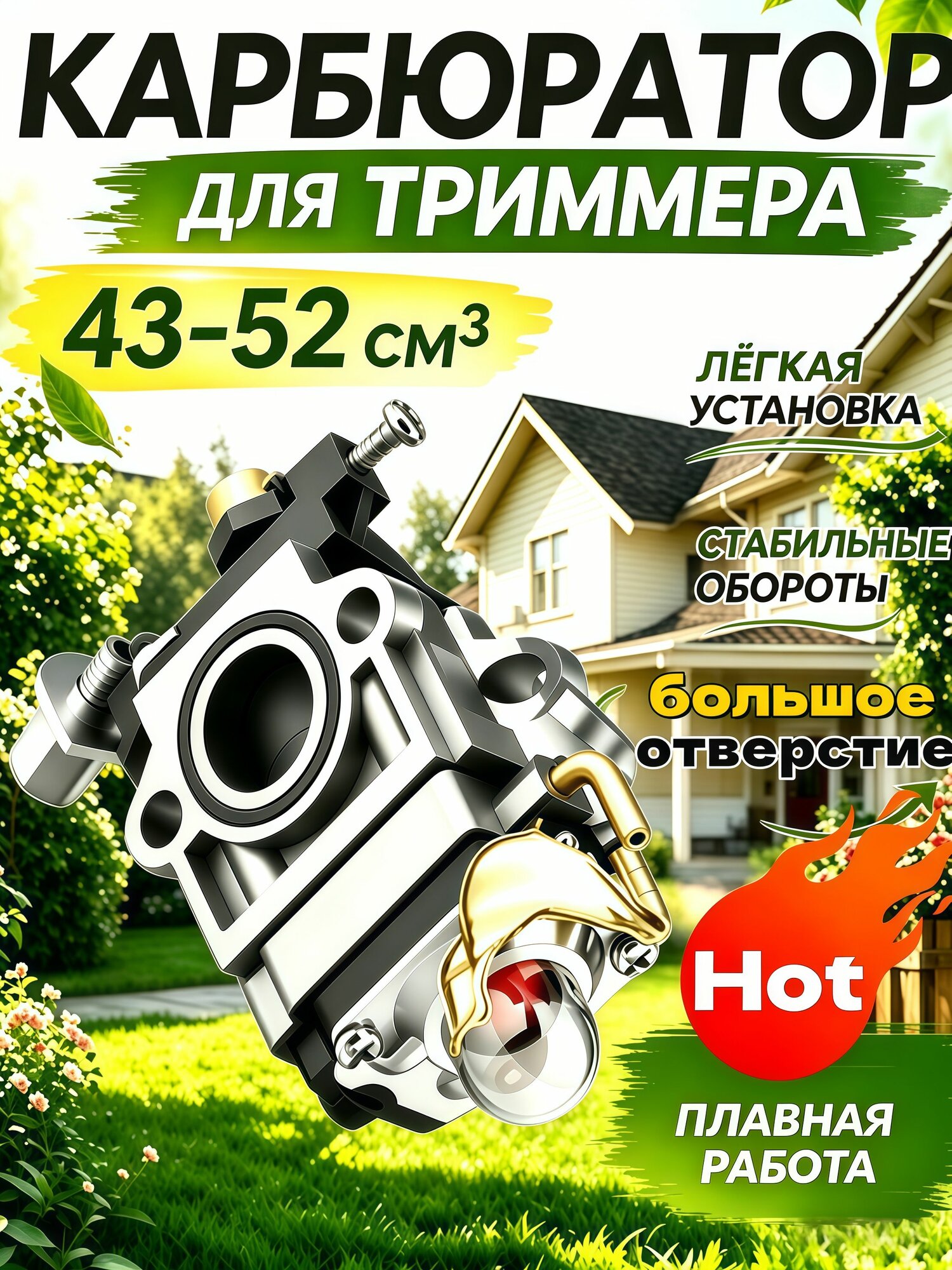 Карбюратор для триммера/бензокосы/мотокосы 43-52 см3