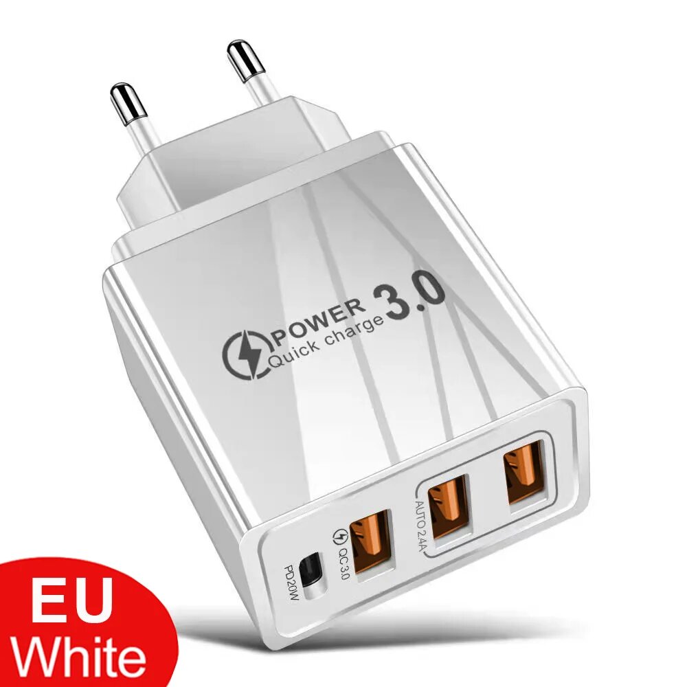Портативное Сетевое Зарядное Устройство 48W С 3 USB-портами, Быстрой Зарядкой Type-C QC 3.0 И PD