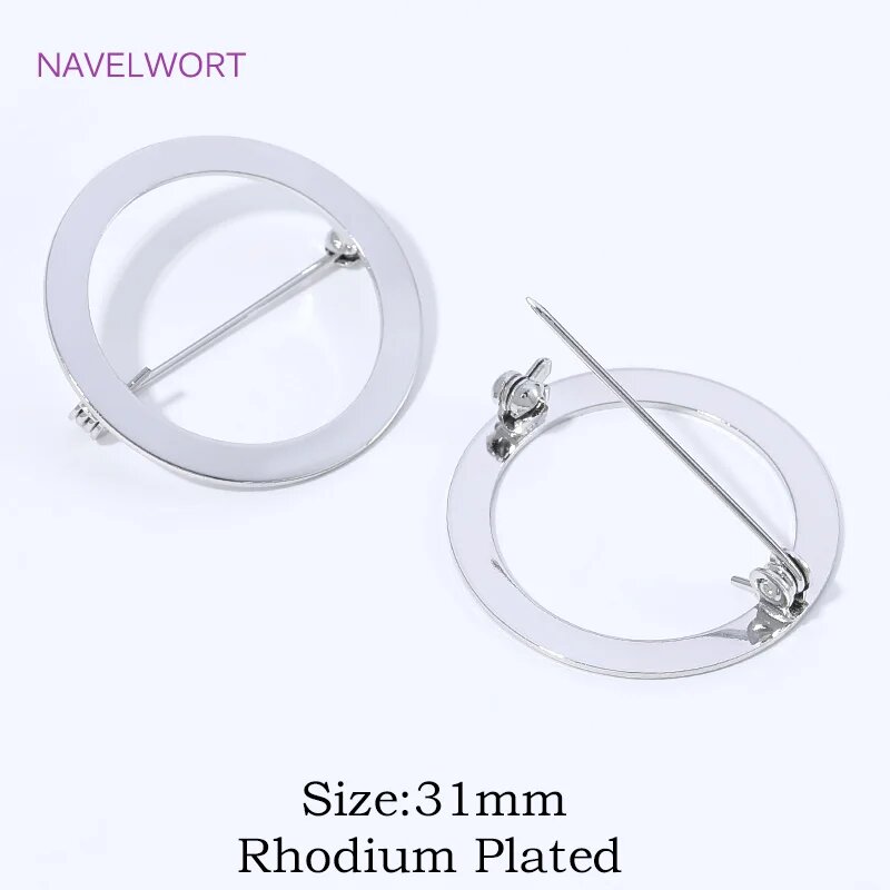 NAVELWORT Основы для брошей 31 мм, позолоченные 18-каратным золотом 2 pieces, Rhodium Plated
