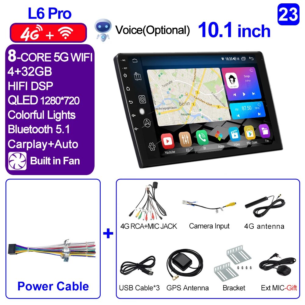 LEHX 7/9/10,1 "Android 14 авто 2Din автомобильный радиоприемник мультимедийный 10-L6 Pro(4-32GB)-0