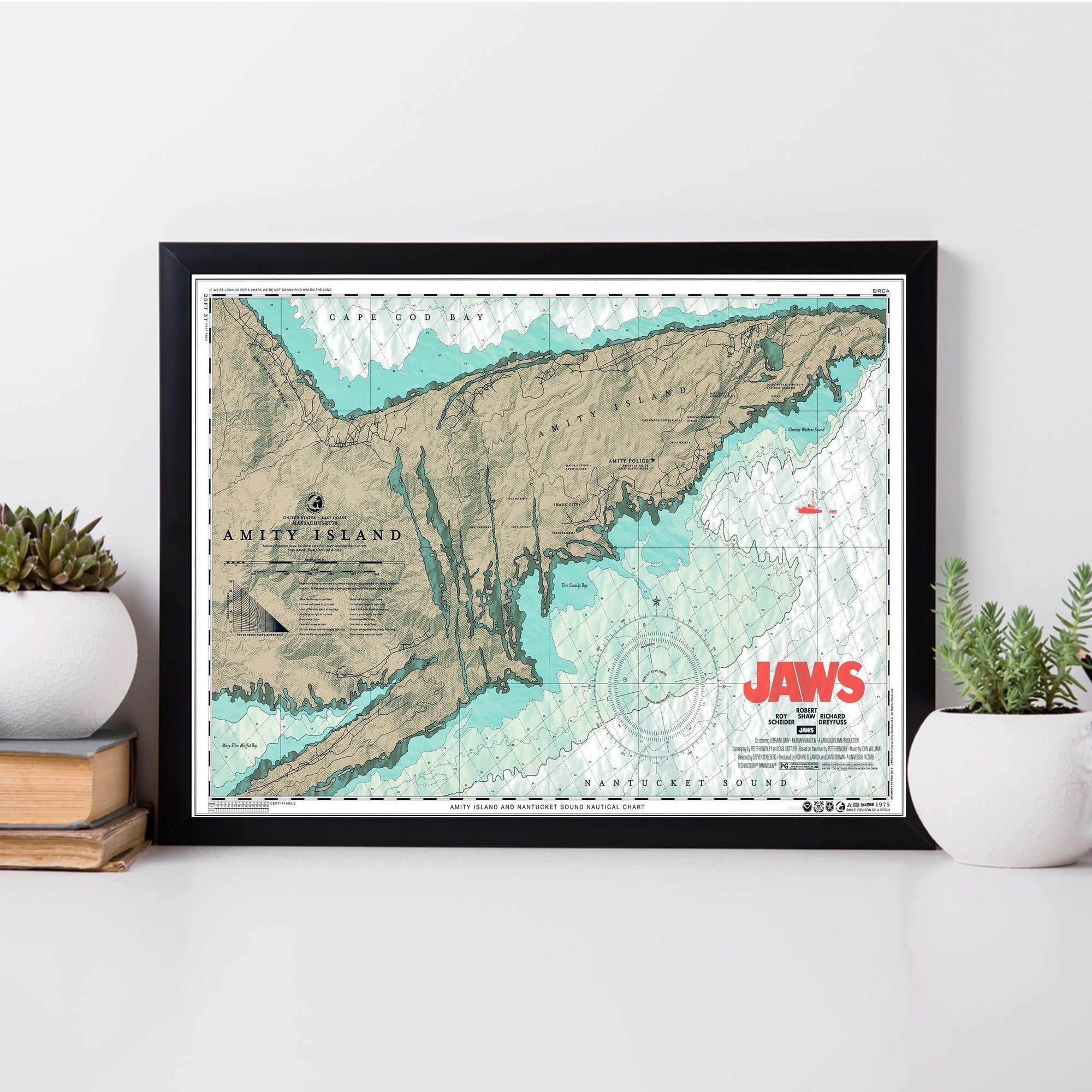 Постер Челюсти карта / Jaws без рамы, размер А3