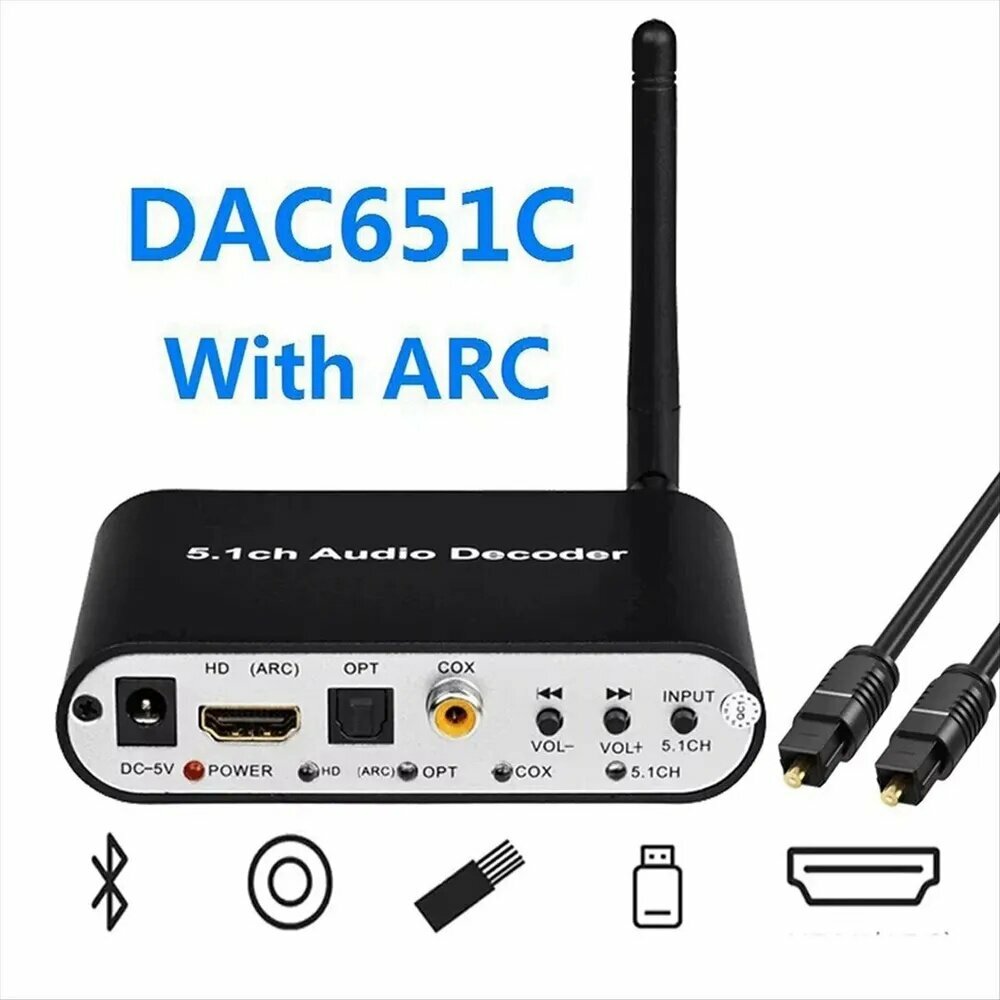 DAC651C 5.1 Аудиодекодер Bluetooth 5.0 Ресивер Вилка ЕС — фото 1