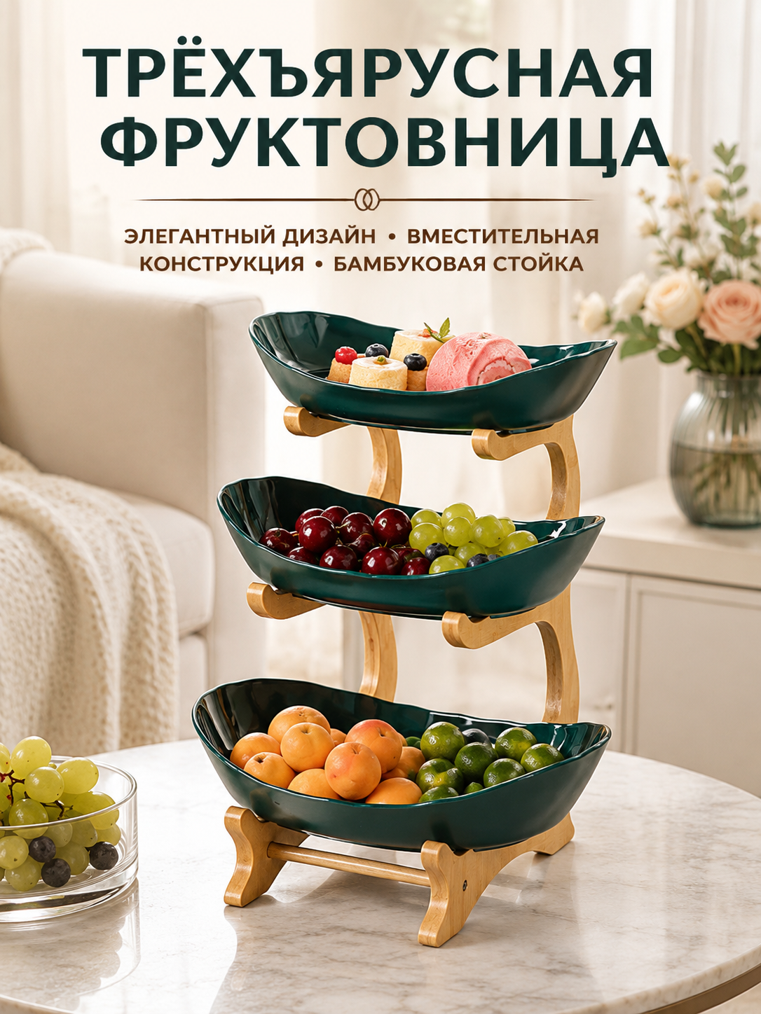 Фруктовница ярусная этажерка деревянная