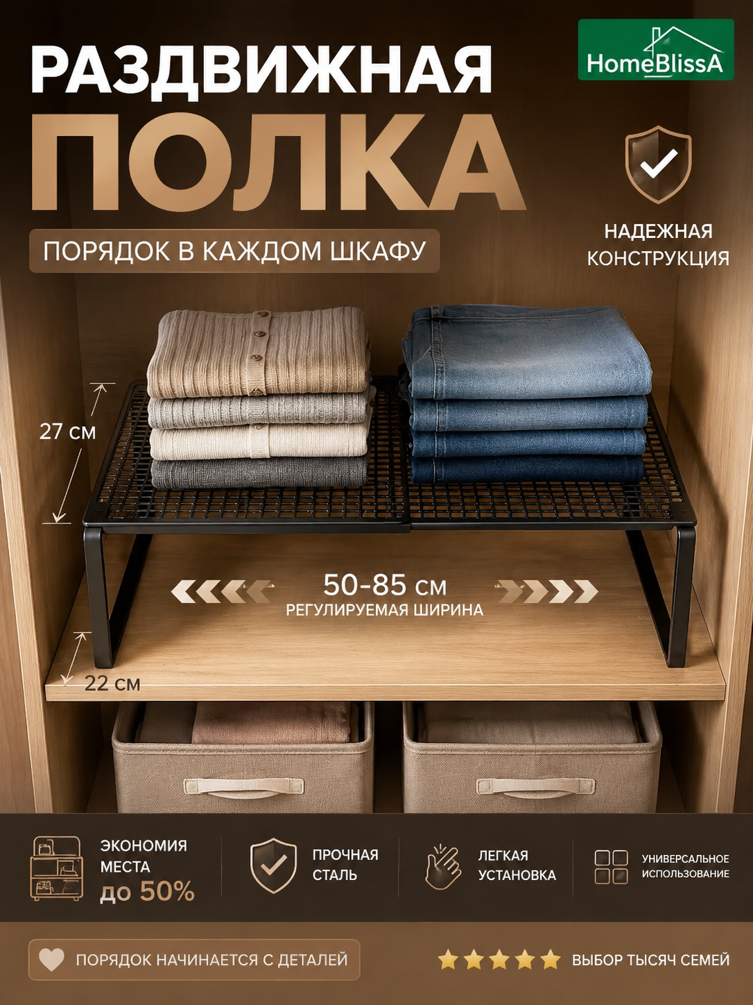 Раздвижной органайзер‑полка для гардероба, для одежды и белья, выдвижной разделитель‑подставка для обуви