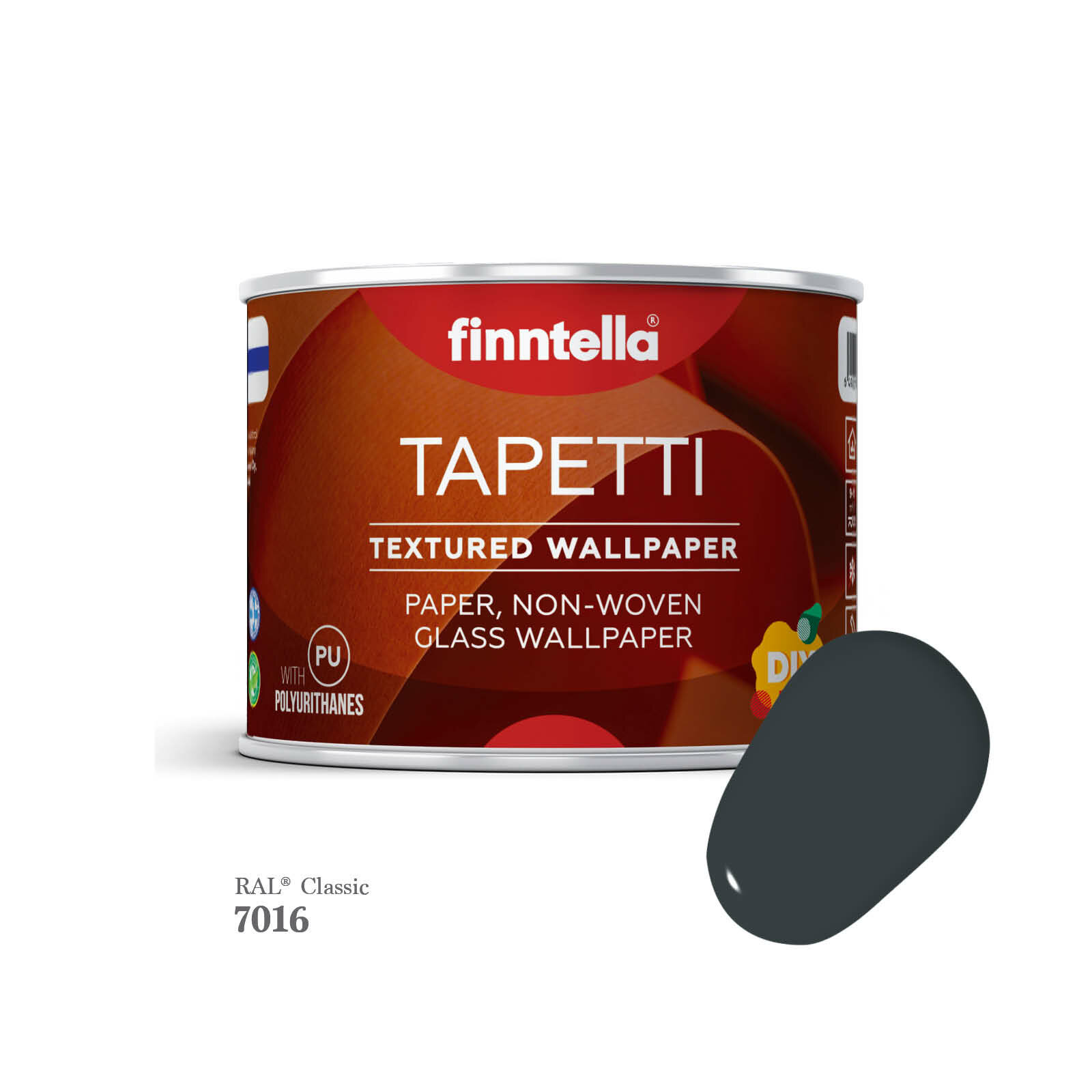 Шелковисто-матовая краска для обоев под окраску TAPETTI SILKKI Matta FINNTELLA, Цвет RAL 7016 Антрацитово-серый (Anthracite grey), 0,45л