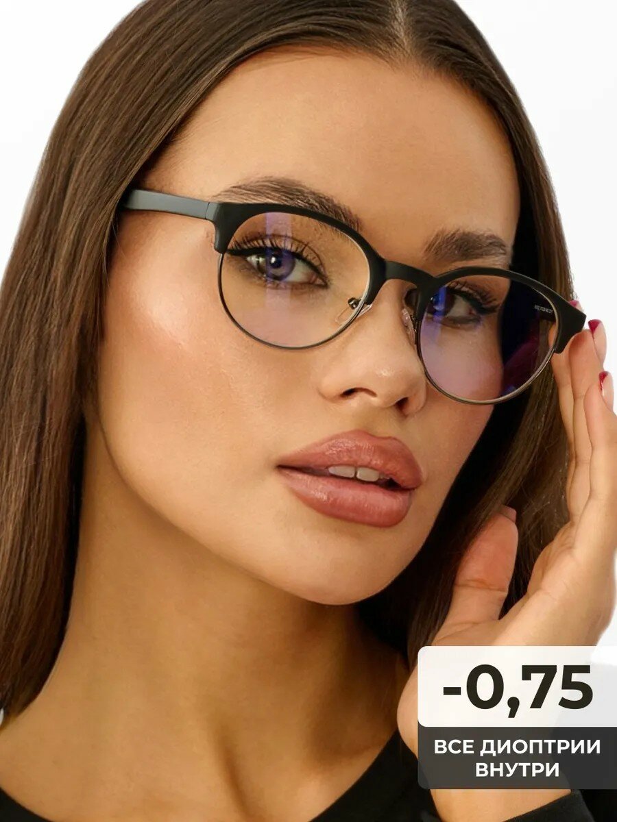 Очки для зрения -0.75 диоптрии корригирующие Fabia Monti, женские, оправа круглая металл, черный, РЦ 62-64