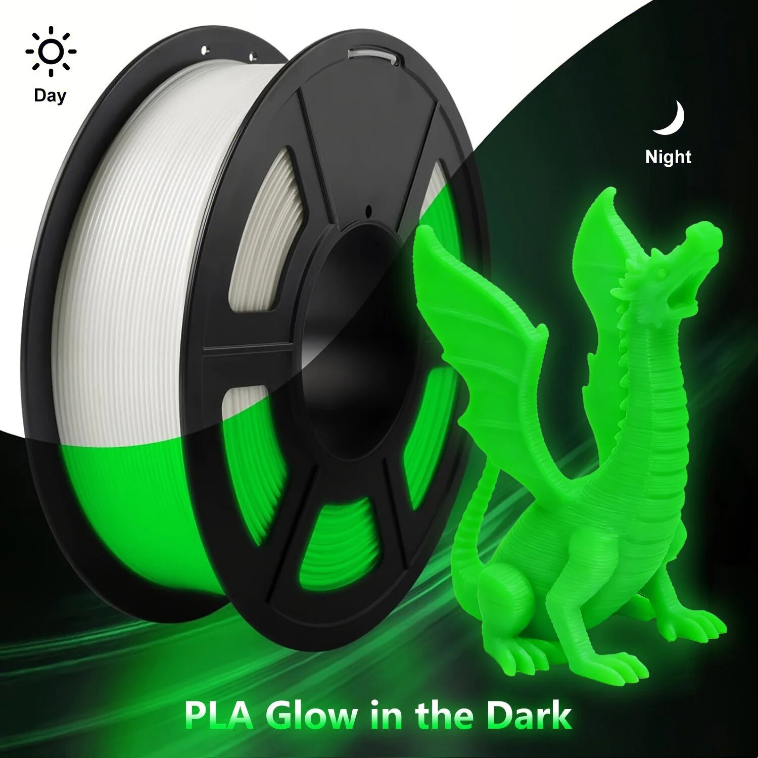 Светящийся PLA-филамент 200 г, 1,75 мм для 3D-печати Glow green filament
