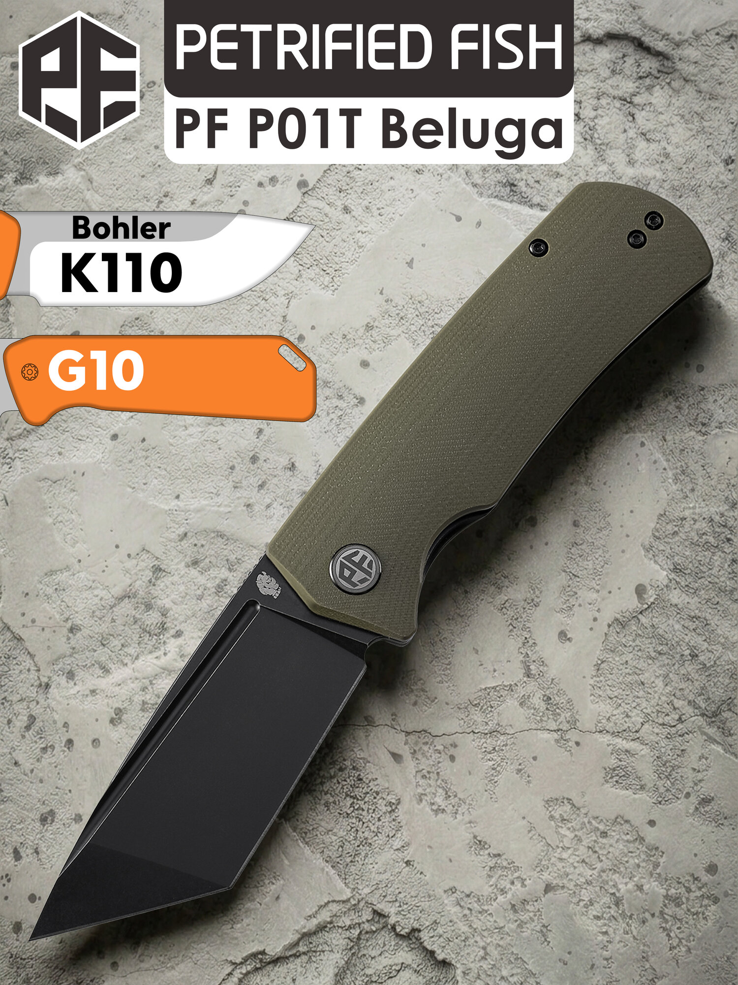 Складной нож Petrified Fish Beluga Tanto PFP01TGRDW