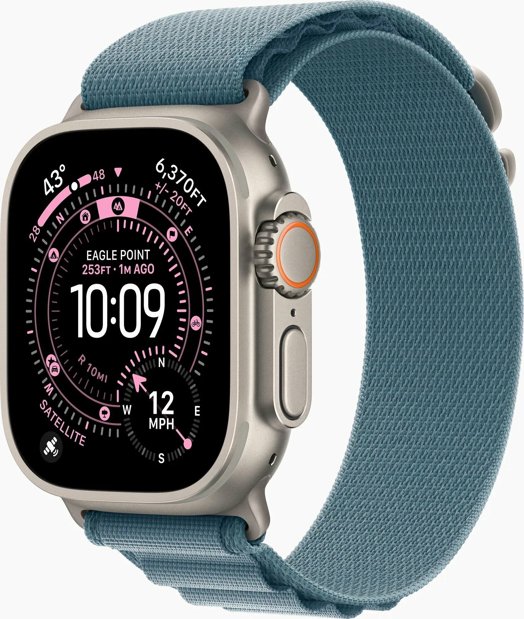 Умные часы Apple Watch Ultra 3, 49мм, Natural Ti (Титан), Light Blue Alp Lp (Голубой) M (MEWM4)