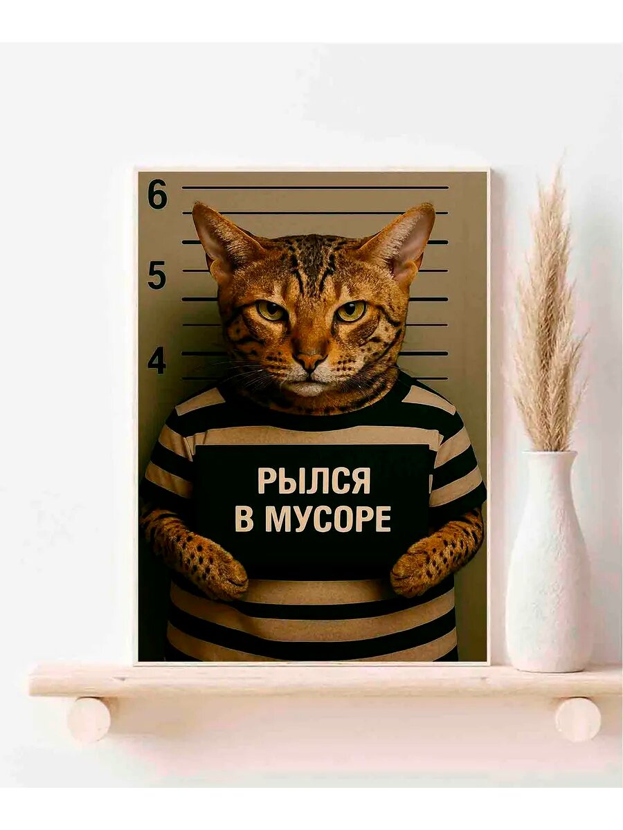 Кошка-Оцикат, Рылся в Мусоре, Плакат 30x42см