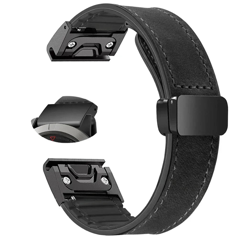 Черный кожаный ремешок Crazy Horse 22мм для Garmin