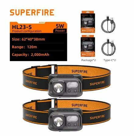 SUPERFIRE Мини красный налобный фонарь HL23-S -2PCS