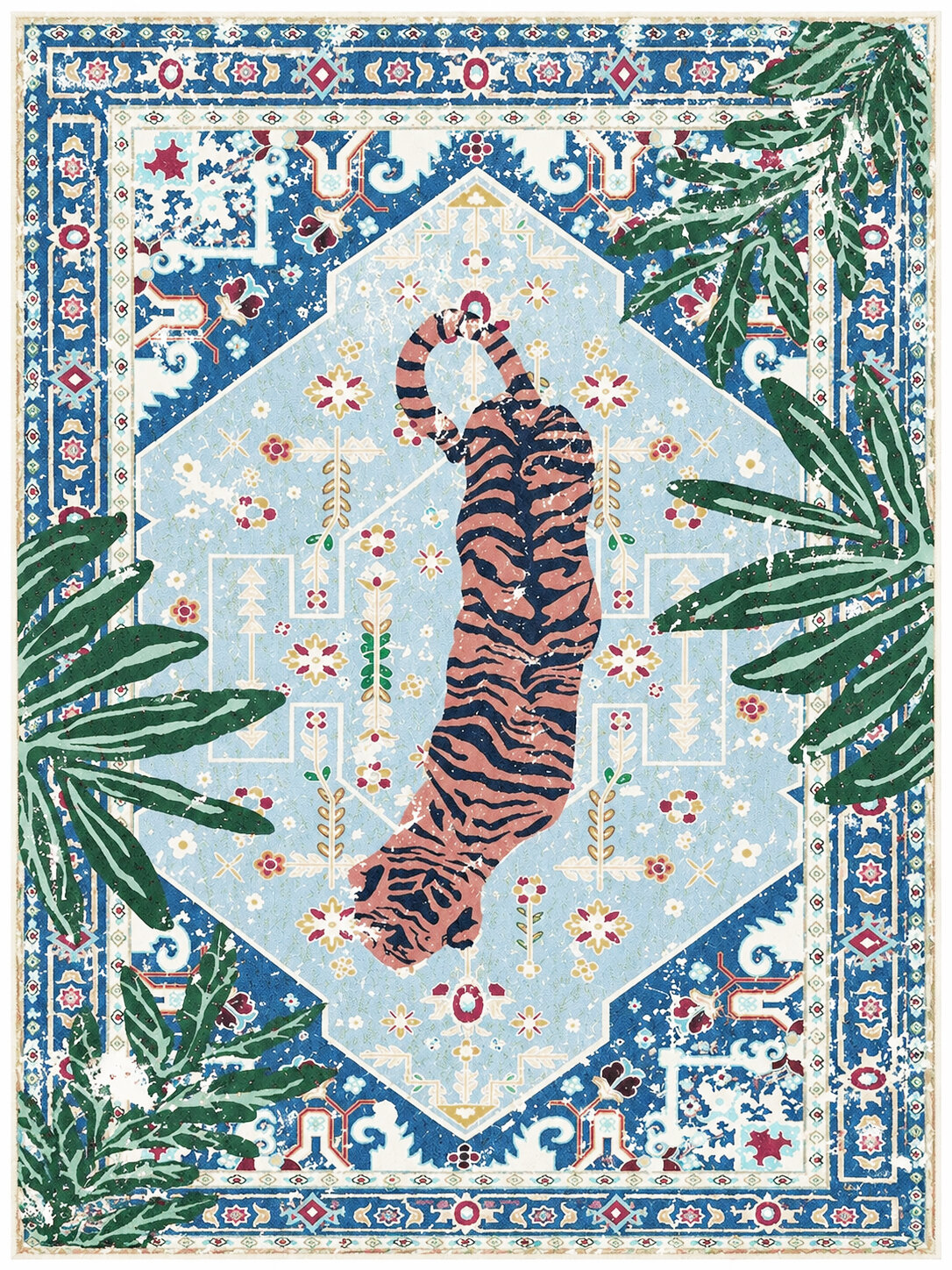 Blue、Jungle, ковер из тигра, оверсайз 160 x 230 см(Высококачественный имитационный кашемир)