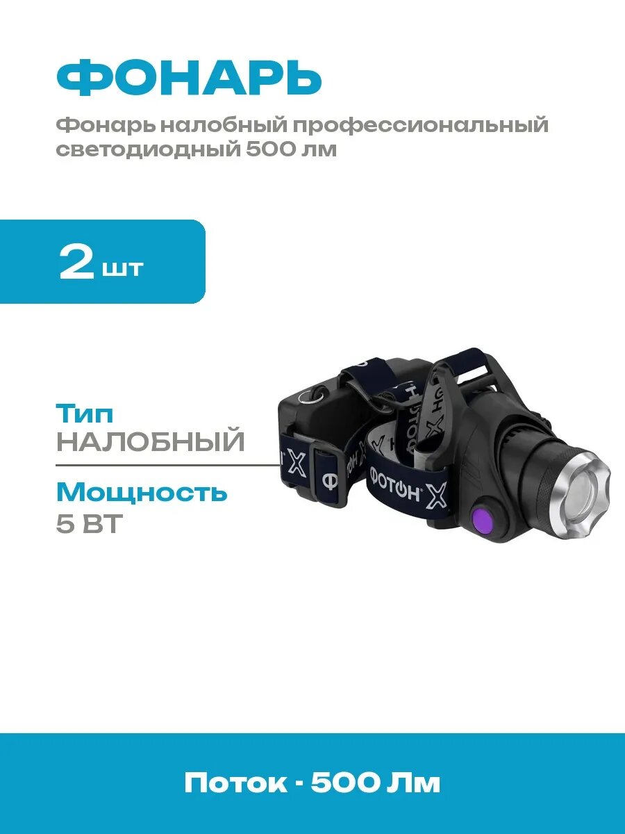 Налобный аккумуляторный светодиодный фонарь с зумом 500 лм