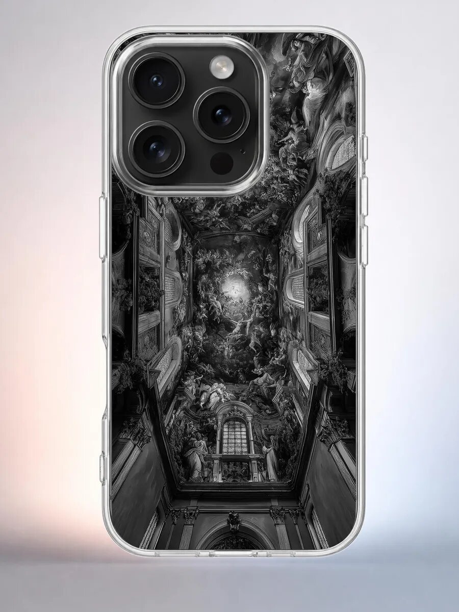 Чехол iPhone 15 Pro фреска церкви силиконовый прозрачный