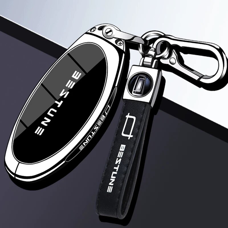 Чехол для ключей FAW Besturn B70 2025 T90 T77 T55 M9 T33, серебристый с кожаной пряжкой, мужской и женский