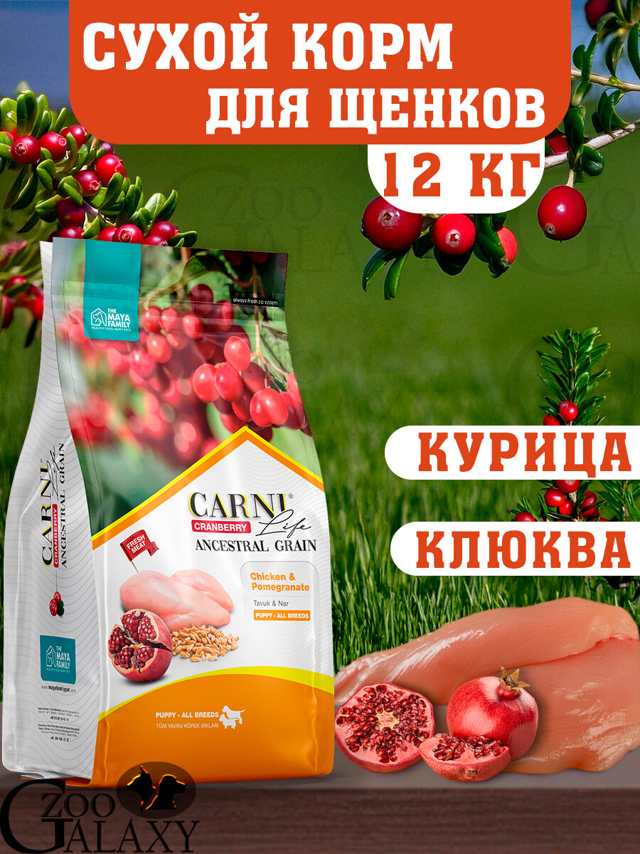 CARNI Корм для щенков всех пород с курицей и гранатом 12 кг