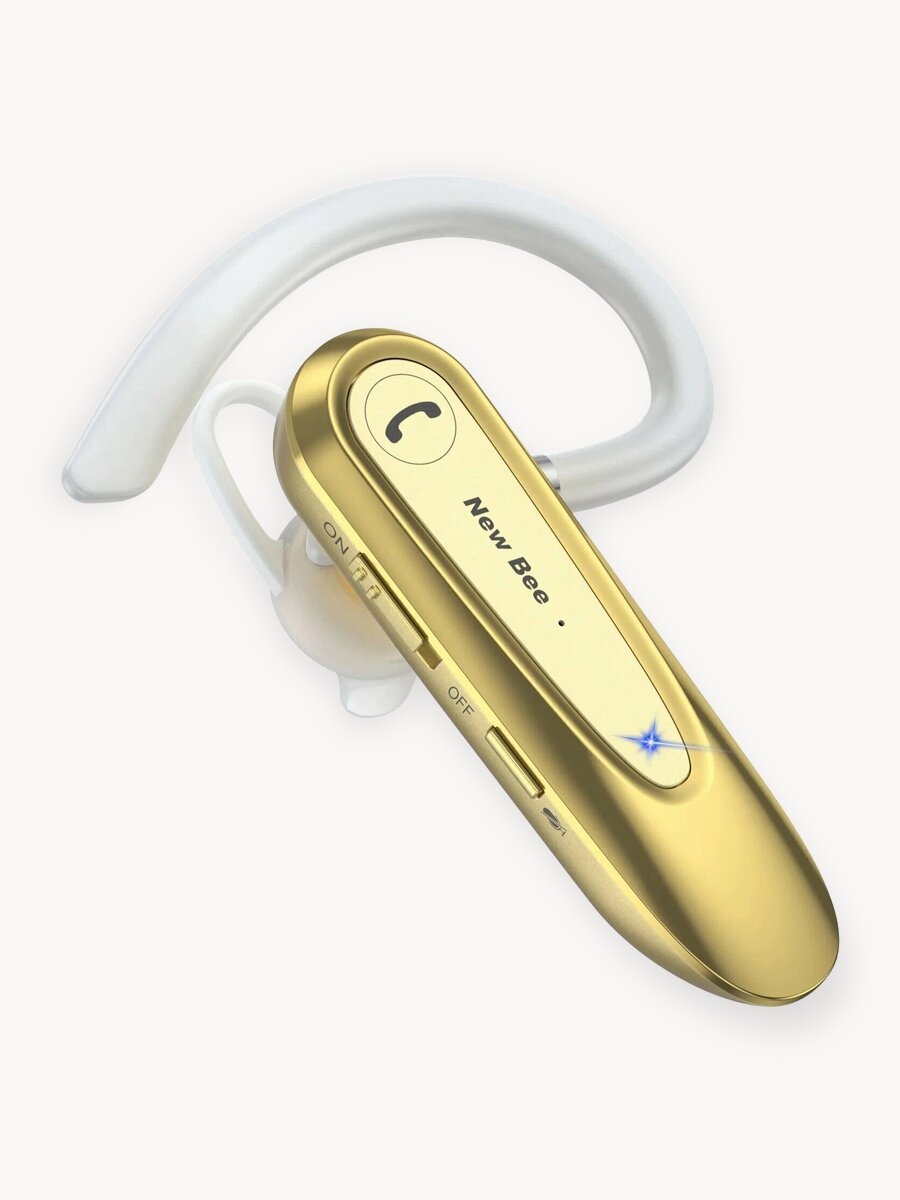 Беспроводная Bluetooth гарнитура NEW BEE LC-B45 с шумоподавлением с русскоязычными уведомлениями золотой