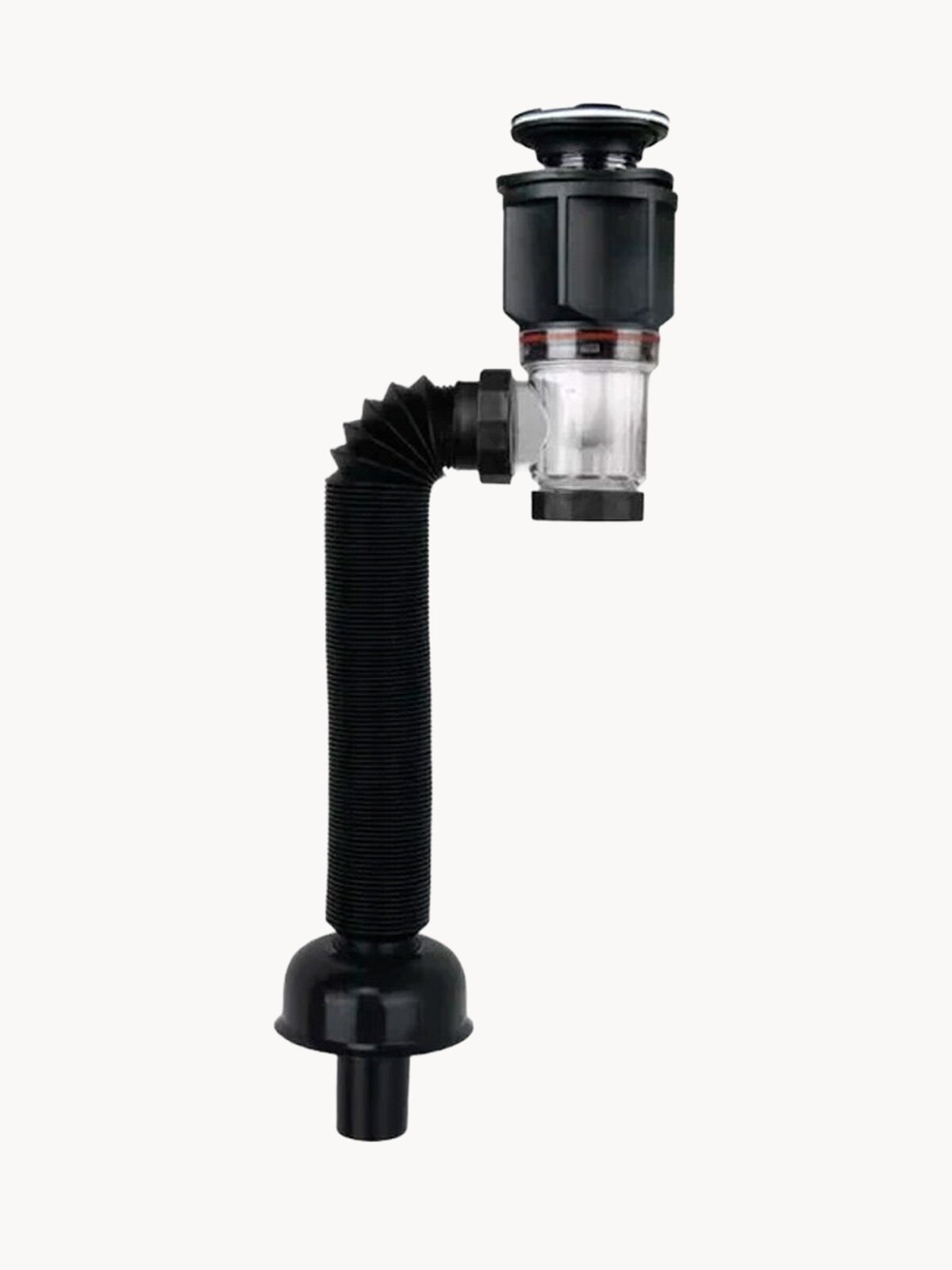 Сифон для раковины с донным клапаном клик-клак, без перелива, черный матовый, универсальный