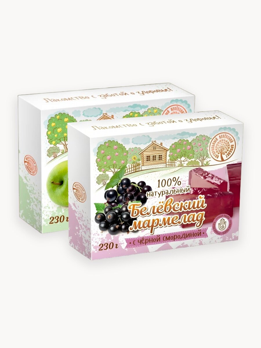 Мармелад Натуральный белёвский продукт без сахара, яблоко 230 г + черная смородина 230 г