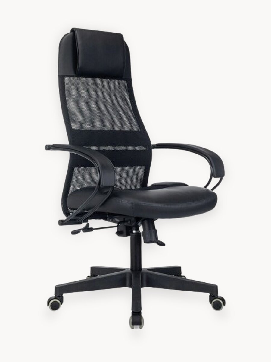 Кресло руководителя Бюрократ CH-NOVA LUX черный сет./ткань/экокожа крестов. пластик