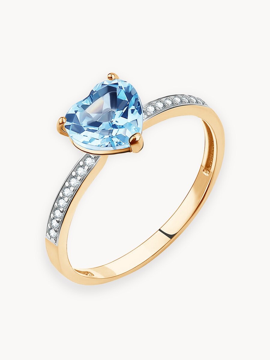 Кольцо тонкое, красное золото, 375 проба, родирование, топаз, фианит