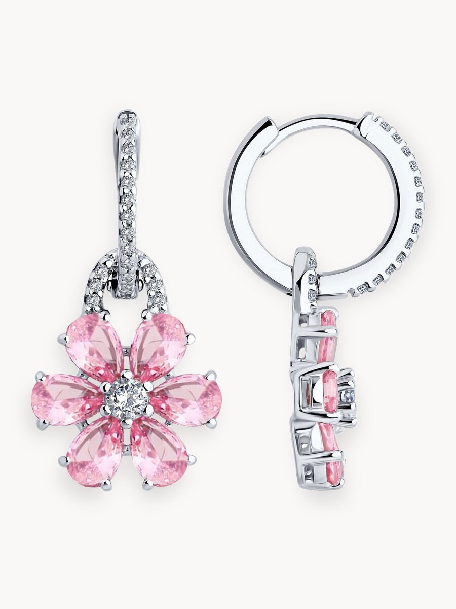 Серьги с подвесками, трансформеры, серебро, 925 проба, родирование, фианит