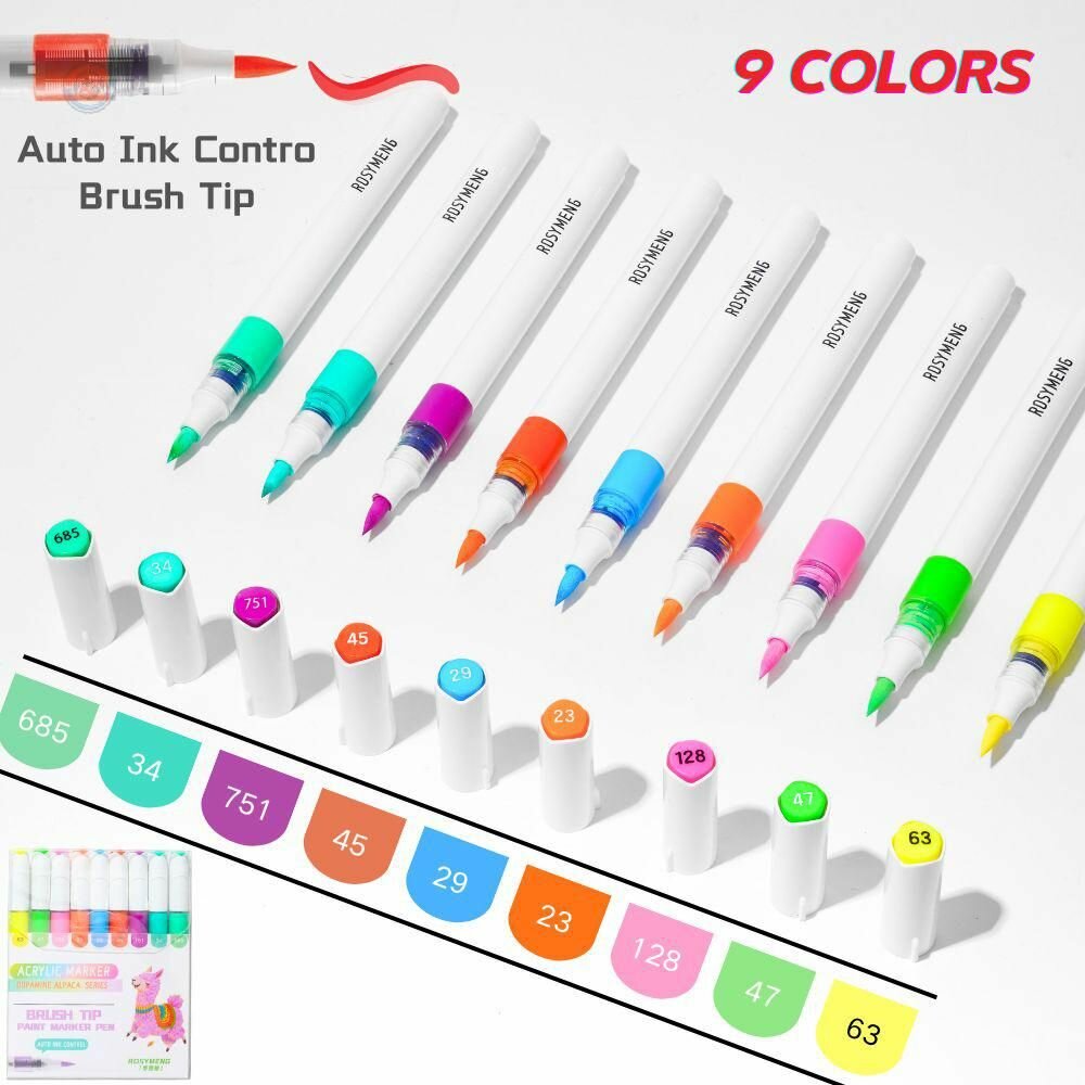 Набор акриловых маркеров 9 цветов для рисования на различных поверхностях стекло, керамика, дерево, холст