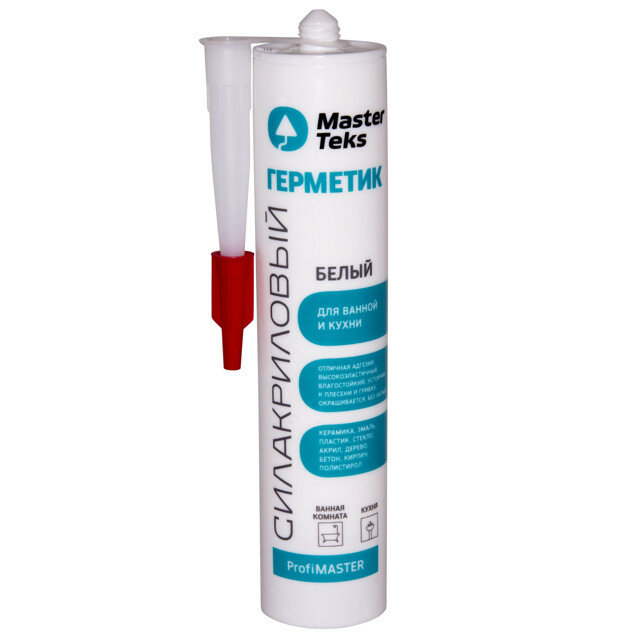 Герметик силакриловый MASTERTEKS PM для ванной и кухни 290мл белый, арт.9612869