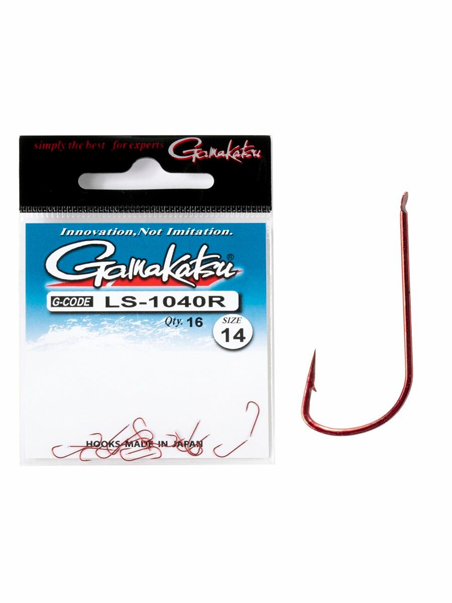 Крючки Gamakatsu LS-1040R NEW LABEL HOOKS RED размер 14 (упк.16шт.)
