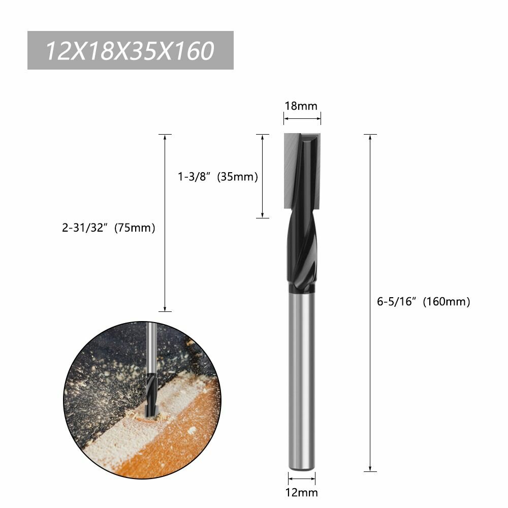 Фреза для врезки замков 18 х 35 х 160 мм, хвостовик 12 мм