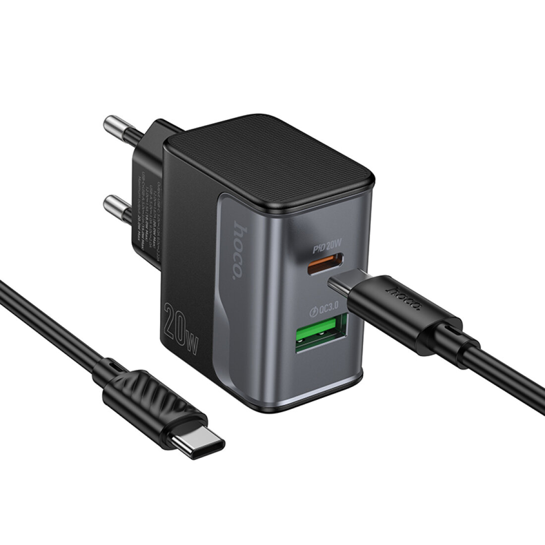 Сетевое зарядное устройство, 1 PD 20W + 1 USB 3.0 QC (CS71A), HOCO, Type-C to Type-C, черный