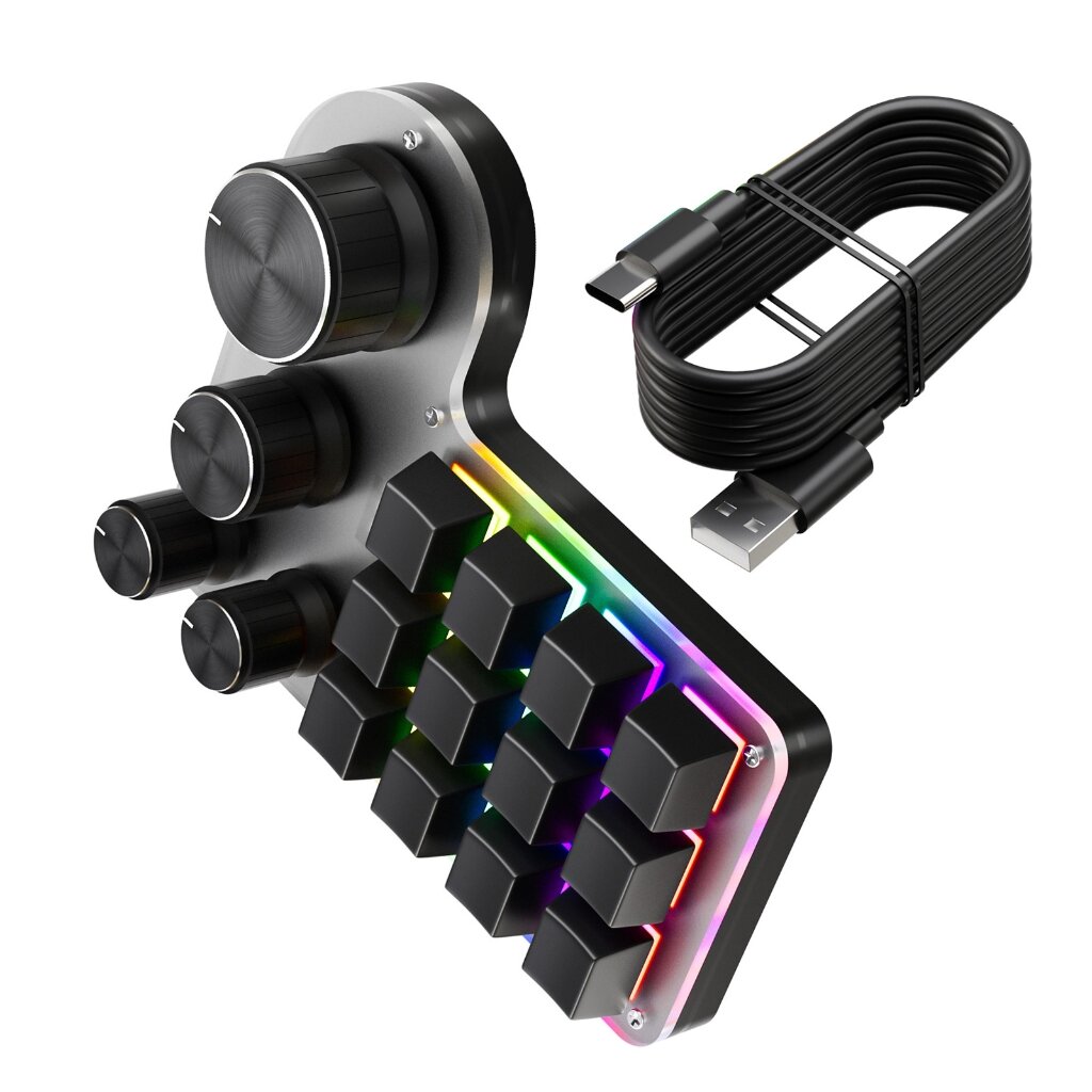 Механическая клавиатура с 12 клавишами и 4 ручками на заказ-черный USB