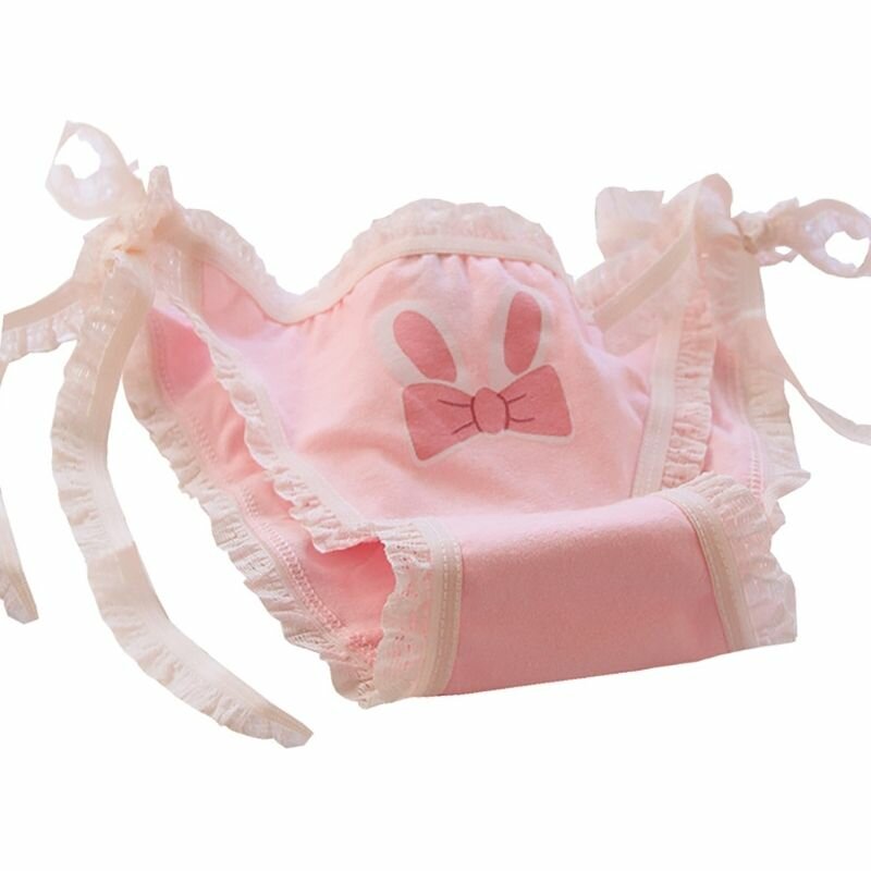 Женские трусики с кружевной отделкой и завязками в японском стиле, Кролик y